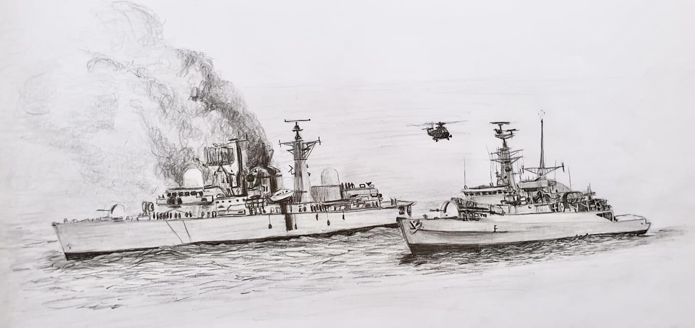 Colin Waite – HMS Sheffield after being hit - SAA